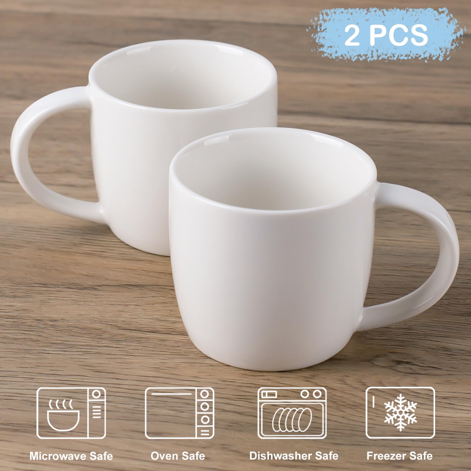 Tacuhy Ceramic Cappuccino Cups Set of 2, 8 oz Coffee Mugs, Coffee Cup for Cappuccino, Espresso, Latte (White)