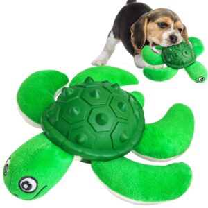 durable sea turtle squeaky dog toy – bite-resistant plush & rubber chew toy for small, medium, large dogs | tough, interactive toy for aggressive chewers & puppy teething