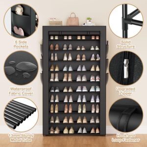 10+1tier Shoe Rack with Cover, Tall Shoe Rack Organizer 40-50 Pairs Large Shoes Rack Storage Organizer Stackable Tall Shoe Shelf Storage Metal Tall Shoe Rack Shoe Organizer for Closet Entryway Garage