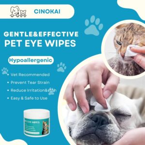 CINOKAI Pet Eye Wipes for Cats and Dogs, Dog Eye Wipes, Eye Wipes for Dogs, Pet Eye Wipes for Remove Tear Stain, Eye Debris, 100 Count