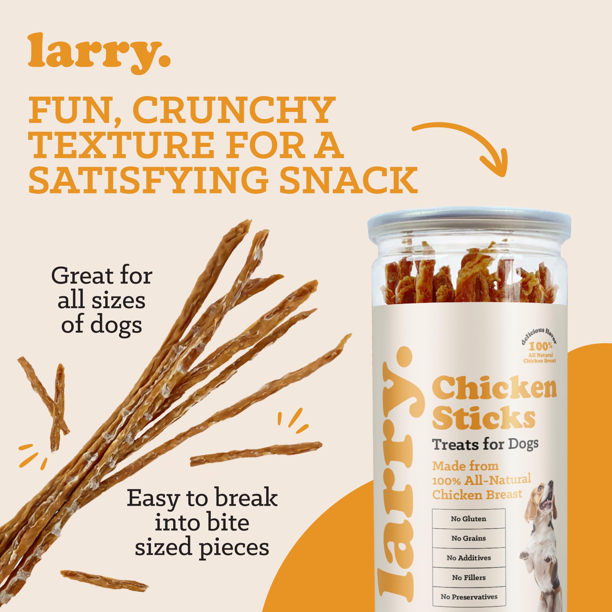 Larry Chicken Strips for Dogs (6 oz) - Single Ingredient Dog Treat - Dehydrated Real Meat Dog Treats Natural Chicken Sticks Dog Jerky Treats Sourced in The USA - 6 oz (Pack of 1)