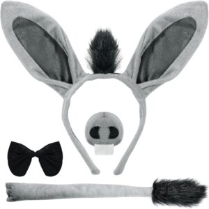 casw donkey costume ears-tail-headband-tie accessory set: donkey ears headband tail nose and bow tie characters costume - for halloween cosplay kit carnival music festival - for dogs