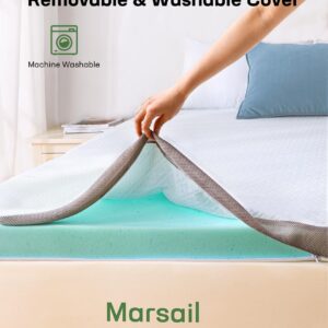 Marsail 3-inch Twin XL Memory Foam Mattress Topper, Gel Infused Cooling Mattress Topper with Removable Cover, Ventilated & Breathable Mattress Topper for Sofa, RV, Bedroom, CertiPUR-US Certified