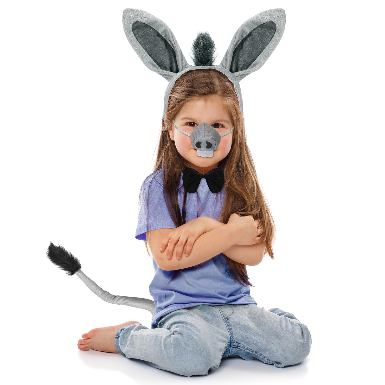 CASW Donkey Costume Ears-Tail-Headband-Tie Accessory Set: Donkey Ears Headband Tail Nose And Bow Tie Characters Costume - for Halloween Cosplay Kit Carnival Music Festival - for Dogs