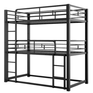 Harper & Bright Designs Metal Triple Bunk Beds,Bunk Beds Twin Over Twin Over Twin,Triple Bed for 3,Heavy Duty 3 Beds Bunk Bed with Guard Rails and 2 Ladders for Kids Teens Adults, Black