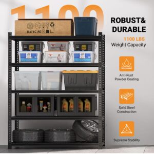 eShelf 48" W Heavy Duty Garage Shelving Unit, 5-Tier Adjustable Metal Storage Shelves with Boltless Desgin for Storage in Garage, Warehouse, Basement, 1100 lbs Capacity, 48" W x 24" D x 72" H, Black