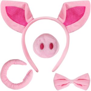 casw pig costume accessories set ears-headband-nose-tail-bow-tie : pig costume set for kids - for halloween party, carnival dress up play