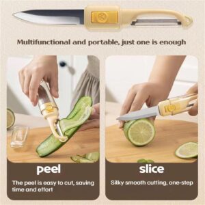 Multifunctional 2-in-1 Fruit Knife, Stainless Steel Fruit Knife with Built-in Peeler and Protective Case, Suitable for Picnics, Camping and Travel. (White)