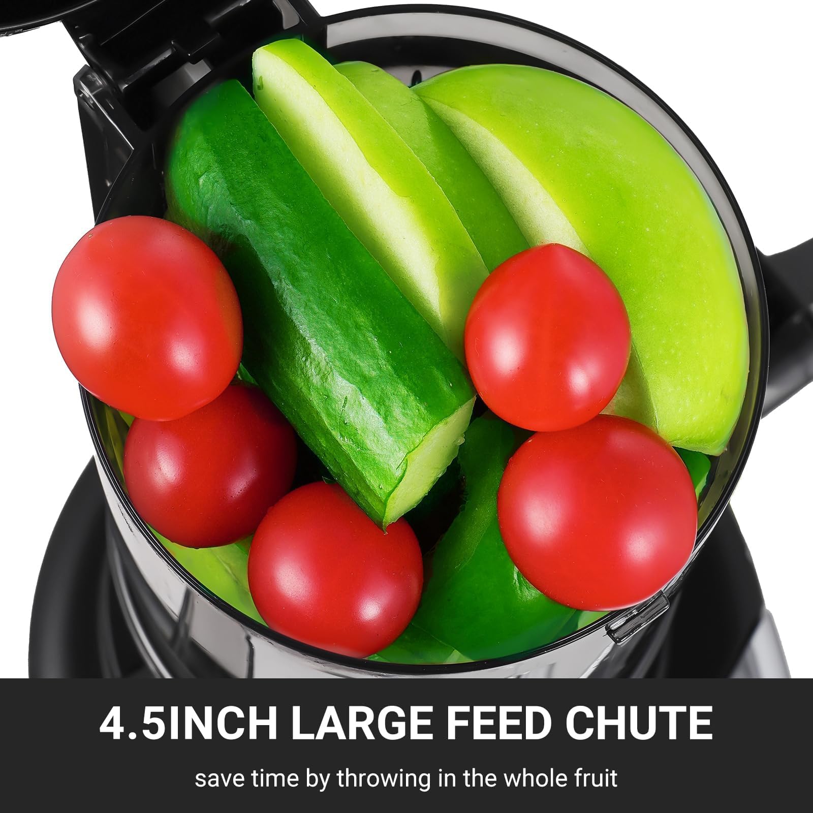 AMZCHEF Cold Press Juicer Machines, 4.5-inch Wide Feeding Chute Fit Whole Fruits & Vegetables juicer, Two Upgraded Filter, High Yield Juice, 250W Power, easy to clean, Black