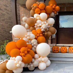 fall balloon garland arch kit-152pcs burnt orange balloons double stuffed balloons, cream peach apricot terracotta latex balloon, for birthday party, baby bridal shower, wedding decorations