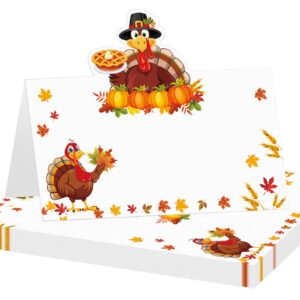 25 pcs thanksgiving table place cards, 3.5 x 2 inch turkey themed tent place cards for table setting, festive thanksgiving day name cards, autumn fall harvest design for holiday dinner party supplies