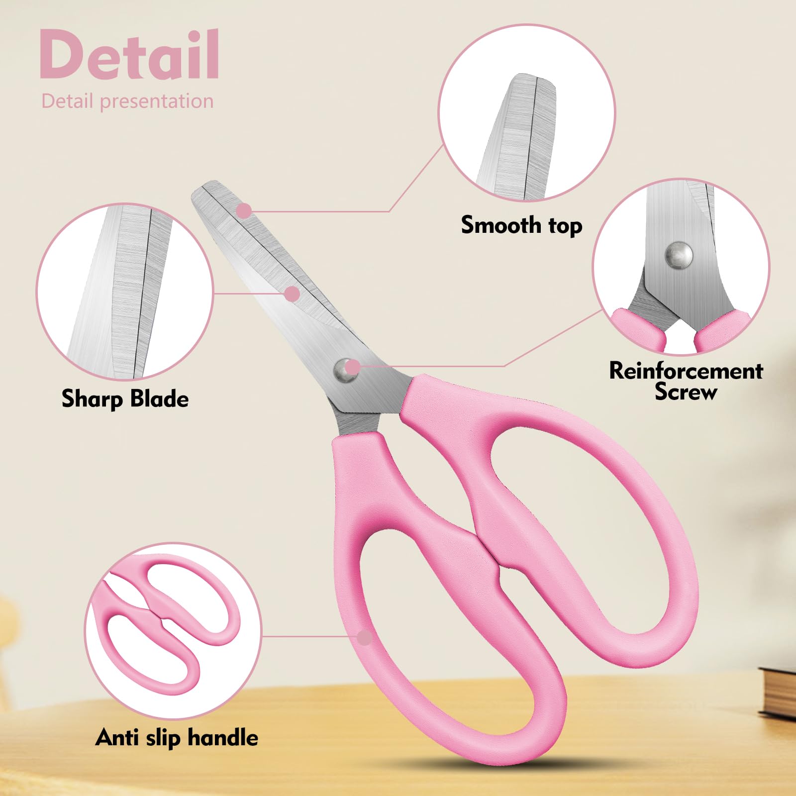 Pink Scissors for School Multipurpose Stylish: 5 inch - Comfort Grip - Stainless Steel - Scissors with Home - Office - for Cutting Paper - Open Envelopes - Cut Tape (Ping)