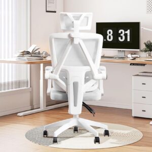 hdhnba ergonomic home office chair work swivel chairs with wheels, breathable mesh back gaming chair adjustable headrest white desk chair