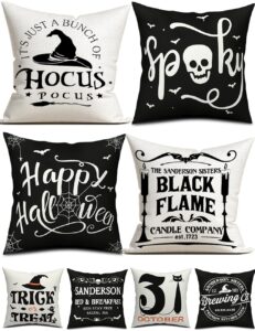 halloween decorations pillow covers double-side printing 18x18 set of 4 halloween decor indoor outdoor hocus pocus farmhouse saying halloween decorative cushion cases spider web cat skull home decor