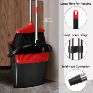 Loonpon Broom with Dustpan Combo Set,43inch Long Handle Stiff Broom Dust pan, for Garage Kitchen Room Office Lobby