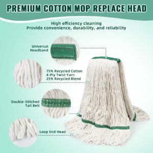 20oz Commercial Cleaning Mop Head Replacements- 3 Pack Heavy Duty Industrial Cotton Looped End String Cleaning Mop Head Refills,Used for Home,Garage,Office and Kitchen,White Mop Refills