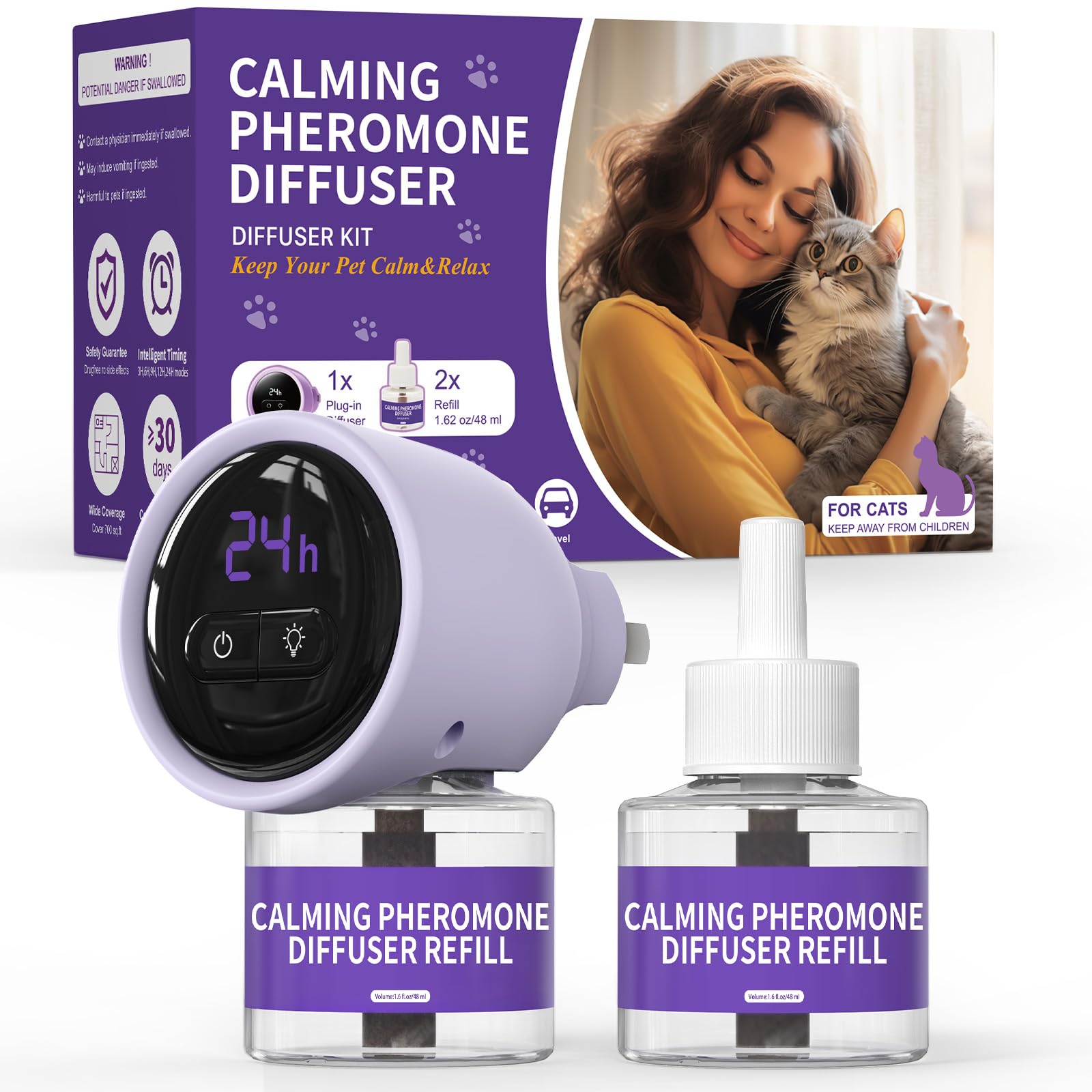 lesotc Cat Pheromones Calming Diffuser Effectively Relieve Anxiety Stress Cat Calming Diffuser Multicat Pheromones Diffuser Refill Reduce Fighting Spraying and Scratching Calm Relaxing Fits All Cats