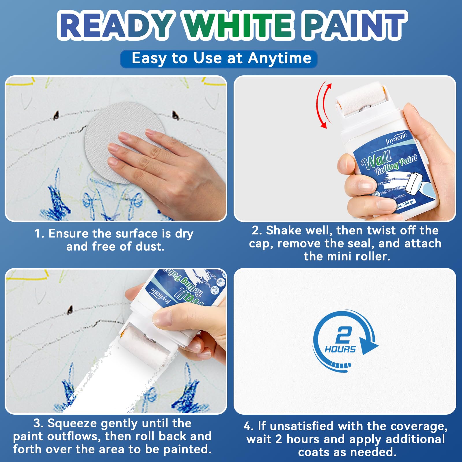 White Paint for Wall, Portable Integrated Paint Roller, Easy to Apply Small Drywall Repair Kit, Fast-Drying White Paint, Water-Based Wall Paint Touch Up (XGS-1Pack)