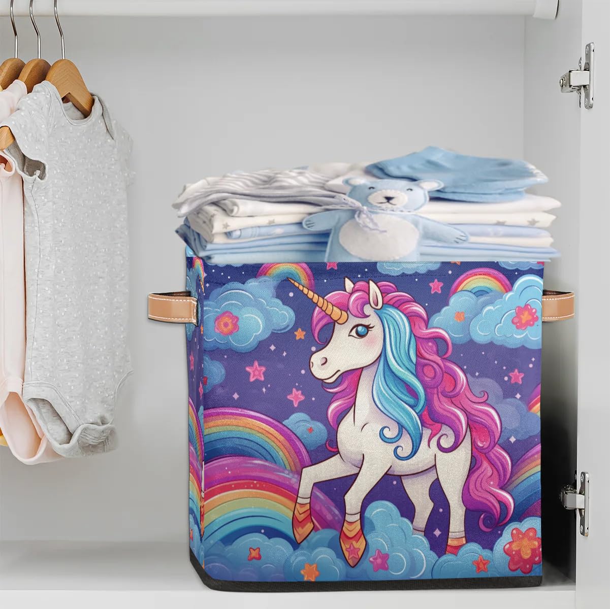 TropicalLife 13x13x13 Inch Large Fabric Storage Cubes Unicorn Rainbow Collapsible Cube Storage Bins Organizer Boxes Cube Baskets for Organizing Closet Shelves