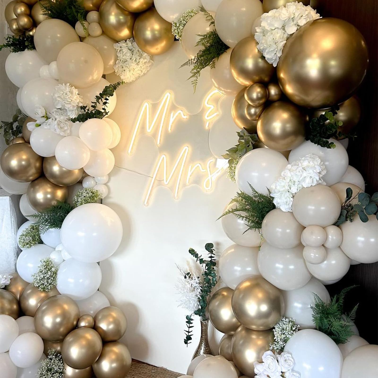 White Sand Balloons Set, 60 Pcs 12 Inch Double Stuffed Beige Boho Balloons with Metallic Chrome Champagne Nude Neutral Cream Balloon for Wedding Bridal Baby Shower Birthday Party Decorations