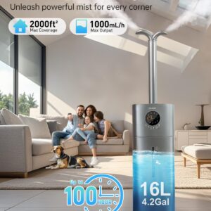 AILINKE Humidifier Large Room, 4.2Gal/16L Humidifiers for Home 2000 sq ft, Humidifiers for Bedroom with Essential Oil Diffuser&Extended Tube, Top Fill Cool Mist Humidifiers for Baby Kids Adults Plants