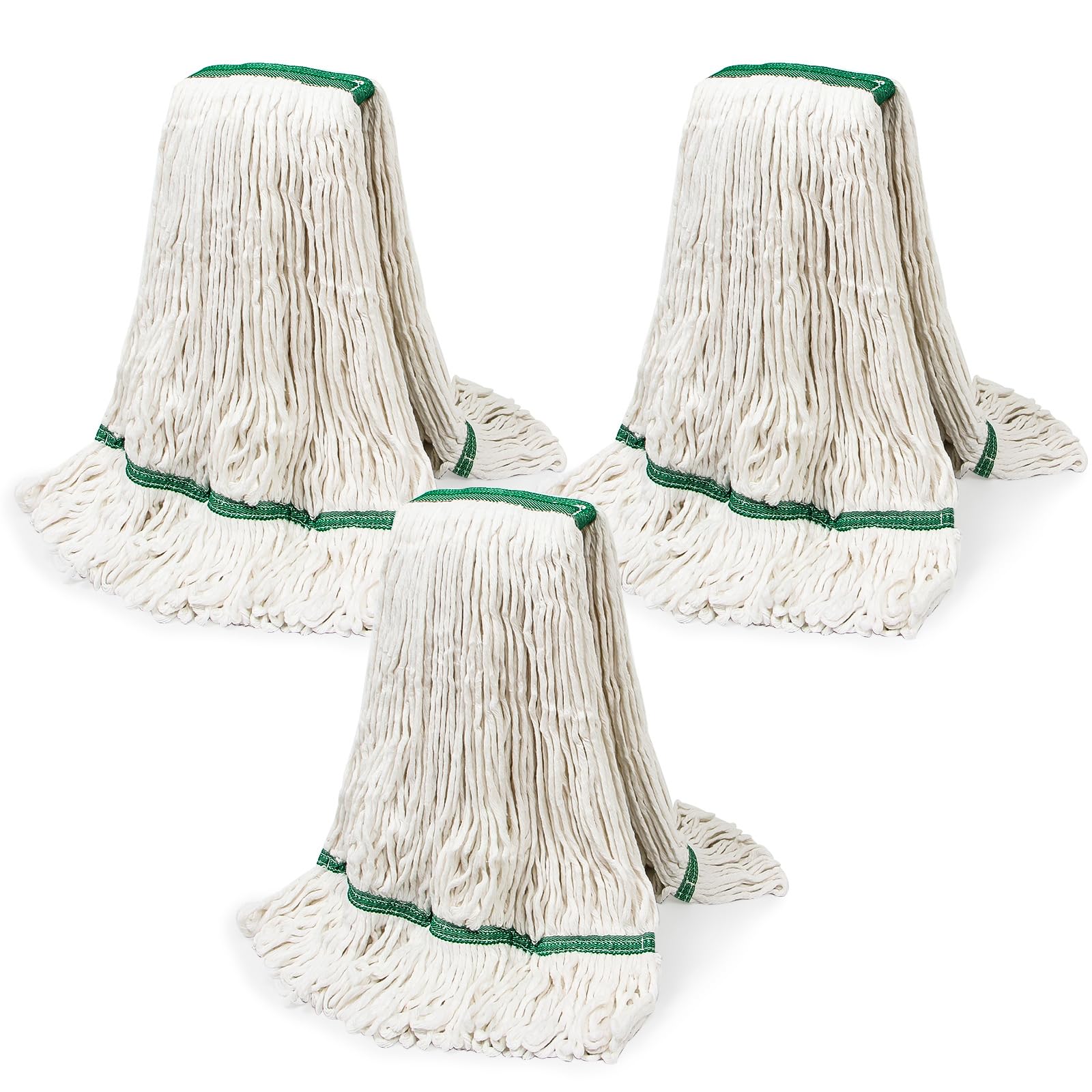 20oz Commercial Cleaning Mop Head Replacements- 3 Pack Heavy Duty Industrial Cotton Looped End String Cleaning Mop Head Refills,Used for Home,Garage,Office and Kitchen,White Mop Refills