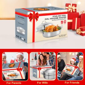 Roasting Pan, Turkey Roasting Pan with Rack and Lid for Chicken in Kitchen Thanksgiving Christmas, Gifts for Women Mother Wife Men, 21 Inch