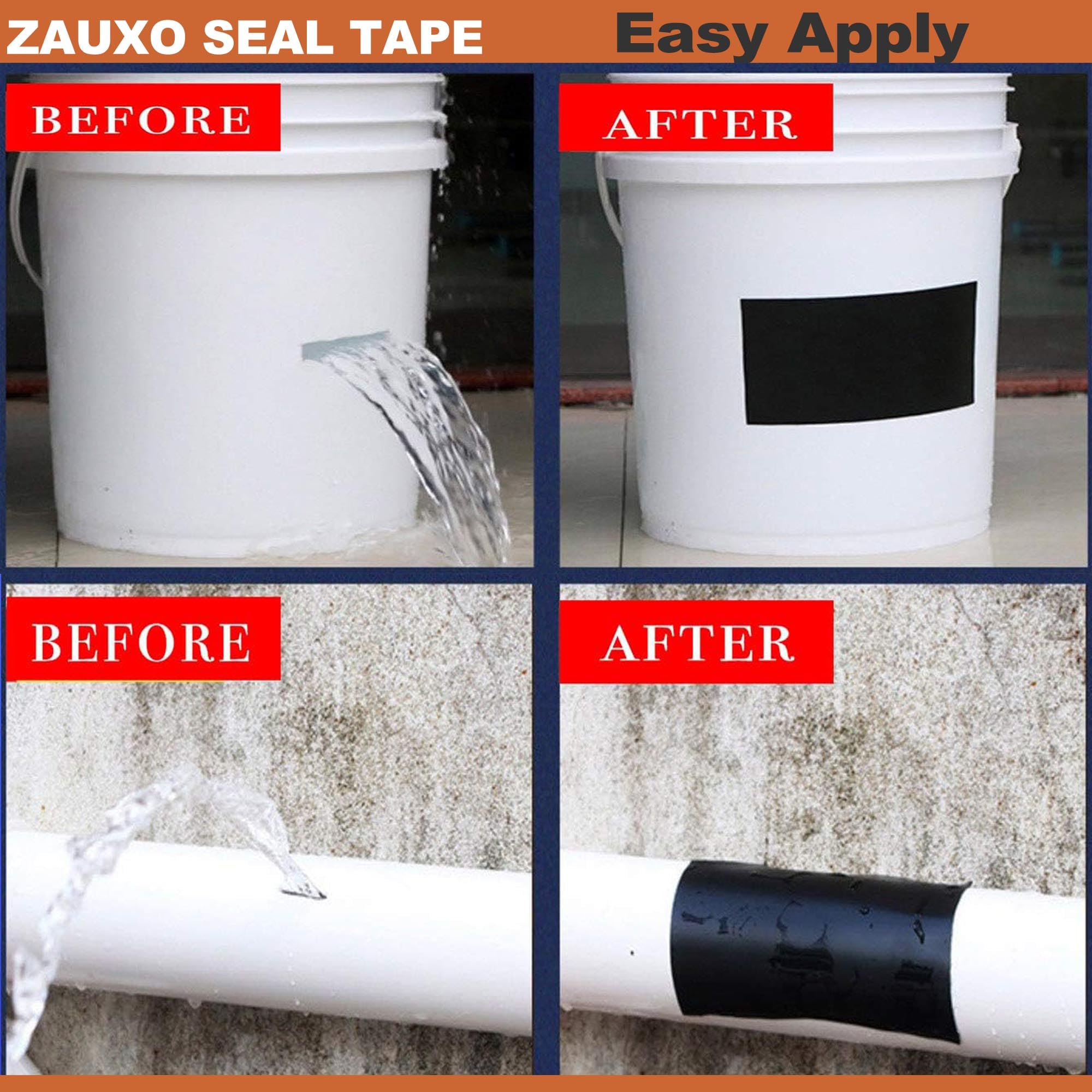 ZAUXO 4inX10ft Rubberized Seal Patch Tape - Waterproof Tape Seal and Patch Leaks for Home RV Roof Plumbing and Pool Repairs, Underwater, Indoor Outdoor