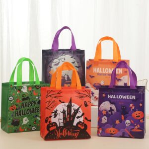 MOMOJULI 8PCS Halloween Trick or Treat Bags，Small Non-Woven Halloween Tote Bags with Handles Reusable Goodie Gift Bags Multifunctional Halloween Party Favors Supplies 7.9"×7.9"×3.15"