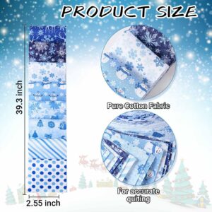 40 Pcs Winter Christmas Snowflakes Cotton Jelly Roll Blue and White Snowflake Reindeer Fabric Strips for Quilting Crafting Snowman Precut Patchwork for Sewing DIY Crafts Cotton Fabric Bundles Strips