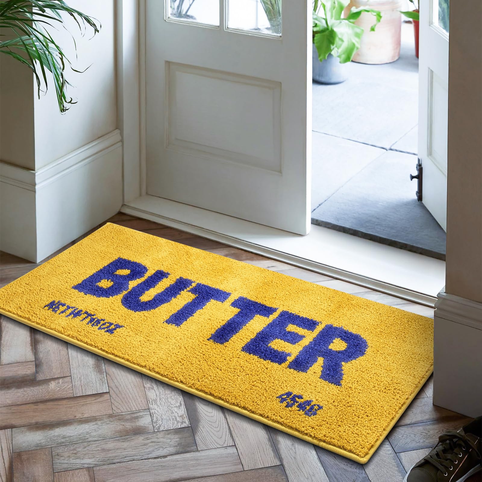 Butter Rug for Stylish Home Decor - Fluffy Microfiber Non Slip Kitchen Mat - Soft Runner Carpet for Living Room, Bedroom - 47"x20" Yellow Accent Rug for Indoor Spaces