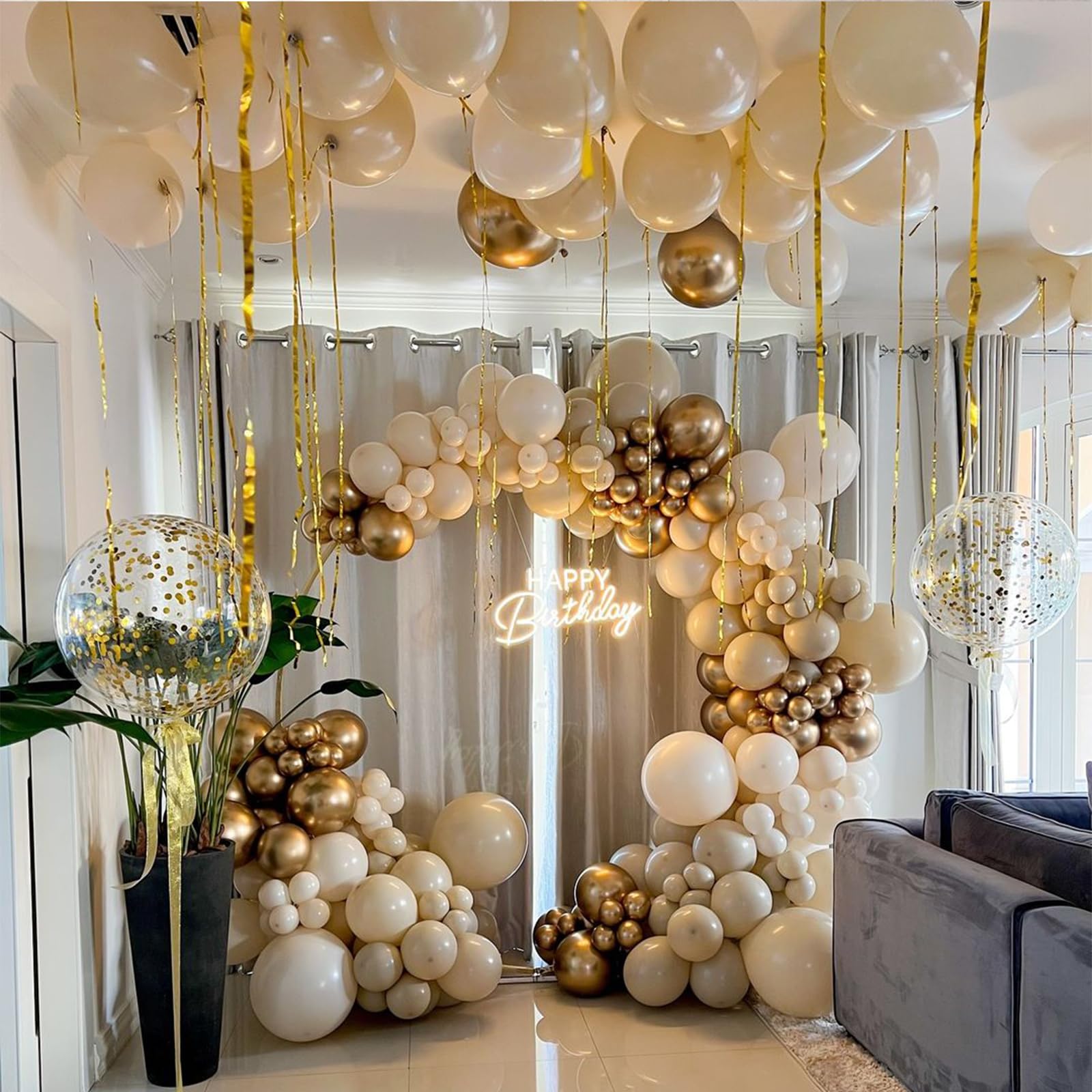 White Sand Balloons Set, 60 Pcs 12 Inch Double Stuffed Beige Boho Balloons with Metallic Chrome Champagne Nude Neutral Cream Balloon for Wedding Bridal Baby Shower Birthday Party Decorations