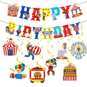 circus carnival birthday party decorations - yoyuspy 10pcs circus theme party decorations happy birthday banner hanging swirls funny carnival party decor clowns theme party supplies for kids