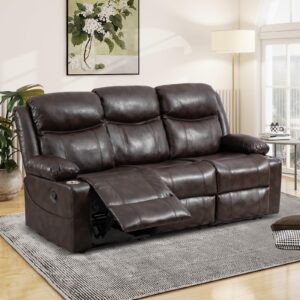 b baijiawei reclining sofa - 3 seater manual recliner with massage and heat, cup holders, loveseat recliner couch for living room(brown)