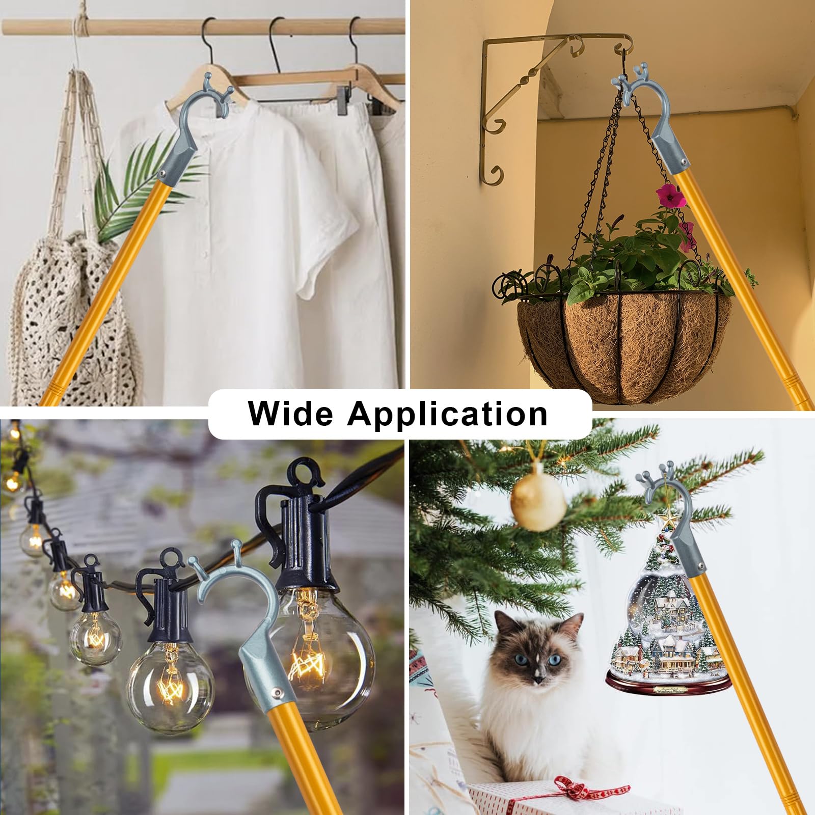 Greeily Clothes Hanger Reaching Hook, Garment Hook Reach Pole for Hanging Clothes Closet Bird Feeders Plants and Christmas Light Extendable from 31" to 61" with Sponge Handle (Dark Green Hook)