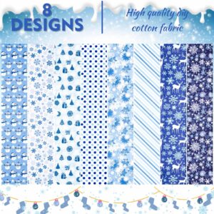 40 Pcs Winter Christmas Snowflakes Cotton Jelly Roll Blue and White Snowflake Reindeer Fabric Strips for Quilting Crafting Snowman Precut Patchwork for Sewing DIY Crafts Cotton Fabric Bundles Strips