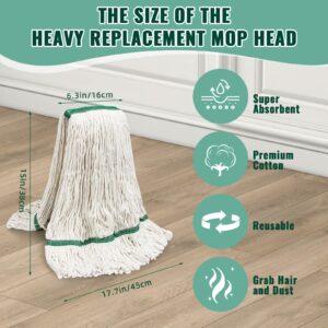 20oz Commercial Cleaning Mop Head Replacements- 3 Pack Heavy Duty Industrial Cotton Looped End String Cleaning Mop Head Refills,Used for Home,Garage,Office and Kitchen,White Mop Refills