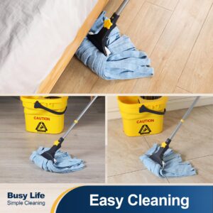 Yocada Looped-End String Wet Mop with Extra 3 Microfiber Cloth Mop Heads Heavy Duty Cotton Mop Commercial Industrial Grade Telescopic Iron Pole Jaw Clamp Floor Cleaning 55.1"