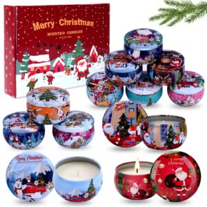 christmas scented candles gift set, 12 pcs 3oz aromatherapy candles gifts for women soy wax candles gift for mom portable travel tin jar candles for birthday, thanksgiving, mother's day