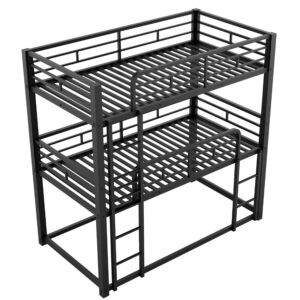 Harper & Bright Designs Metal Triple Bunk Beds,Bunk Beds Twin Over Twin Over Twin,Triple Bed for 3,Heavy Duty 3 Beds Bunk Bed with Guard Rails and 2 Ladders for Kids Teens Adults, Black