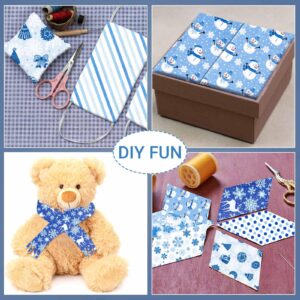 40 Pcs Winter Christmas Snowflakes Cotton Jelly Roll Blue and White Snowflake Reindeer Fabric Strips for Quilting Crafting Snowman Precut Patchwork for Sewing DIY Crafts Cotton Fabric Bundles Strips