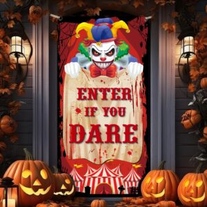 halloween evil circus door cover creepy carnival banner bloody scary clown carnival door decorations horror circus entrance theme door backdrop for halloween party haunted house decor