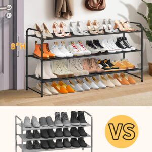 SLEEPING LAMB Long 3-Tier Shoe Organizer for Closet, Stackable Wide Shoe Rack Holds 24-Pairs Shoe Storage Shelf for Bedroom, Floor, Entryway (Black)