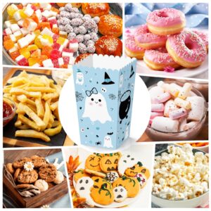 K KUMEED 24 PCS Blue Halloween Popcorn Favor Boxes,Halloween Party Supplies Cute Ghost Popcorn Bowls Popcorn Buckets Popcorn Bags,Boo Theme Candy Cookie Container for Kids