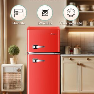 Anypro 3.2 Cu.Ft Compact Refrigerator Mini Fridge with Freezer, 2 Door Retro Small Refrigerator with Freezer, 7 Level Thermostat & Removable Shelves, Mini Fridge for Bedroom Office Apartment Dorm Bar