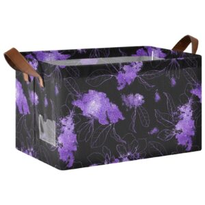 foldable storage bins with metal frames fabric home storage baskets containers laundry hampers leaf print(2pack,purple)