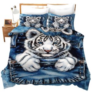 uphomart tiger bedding set 3 pieces full twin king queen size tiger duvet cover set comforter cover sets with 2 pillowcases for boys girls teens men women queen