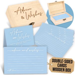 stofinity advice and wishes cards box - 50 pcs blue wedding advice cards for bridal shower, baby shower advice cards, double sided advice and well wishes box for graduation, christmas, birthday party