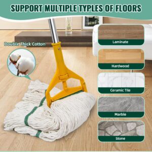 20oz Commercial Cleaning Mop Head Replacements- 3 Pack Heavy Duty Industrial Cotton Looped End String Cleaning Mop Head Refills,Used for Home,Garage,Office and Kitchen,White Mop Refills