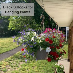 6 Inch S Hooks 4-Pack Large S Hooks for Hanging Plants Closet Hooks Vinyl Coated Black S Hooks Heavy Duty Steel Metal Rubber S Hooks for Hanging Plants, Jeans, Pot Pan Garden